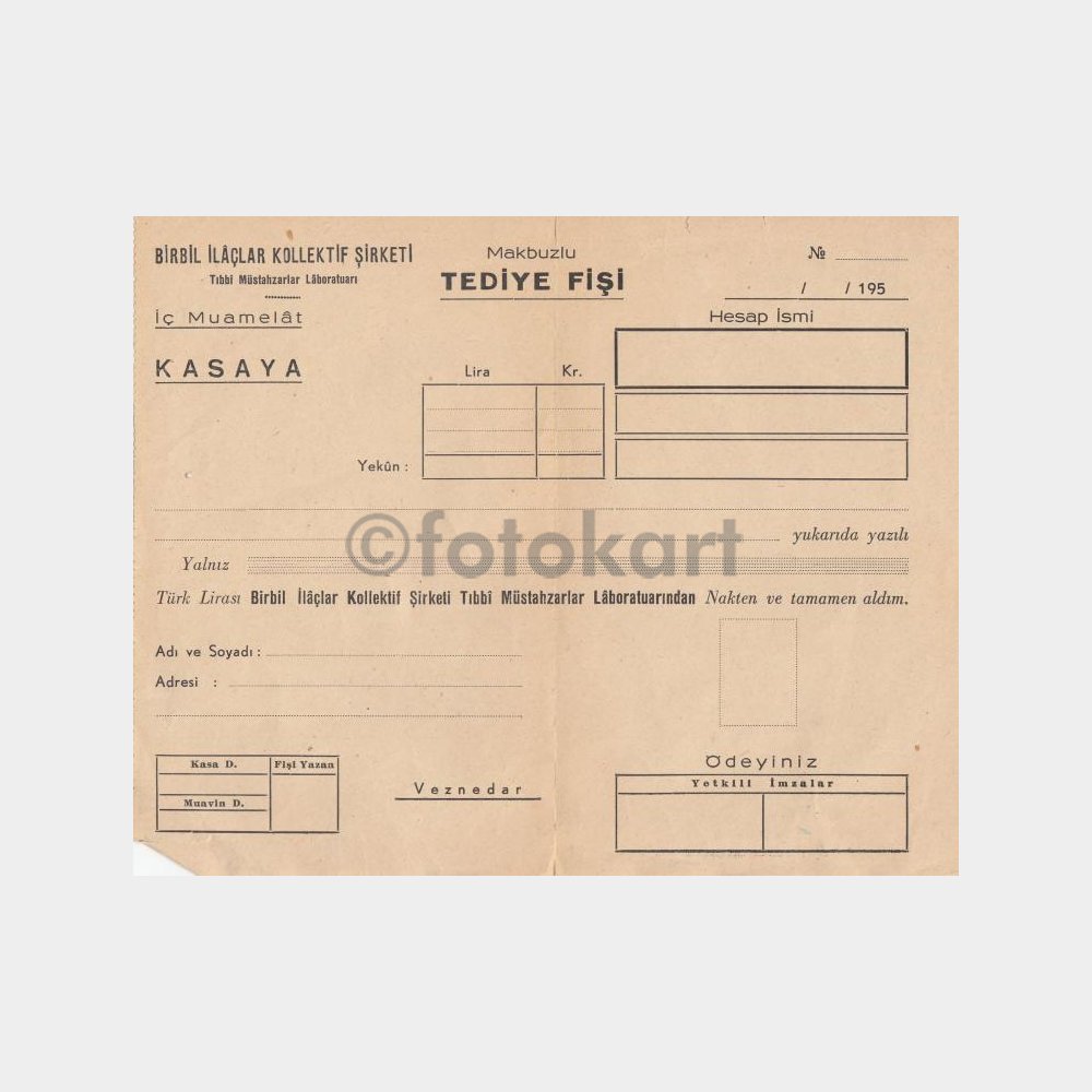 1958 Birbil İlaçları Tediye Fişi | fotokart